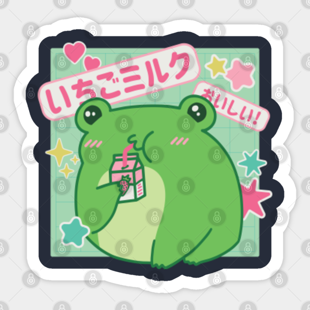 Frog Strawberry Milk Kawaii Kawaii Frog Sticker Teepublic